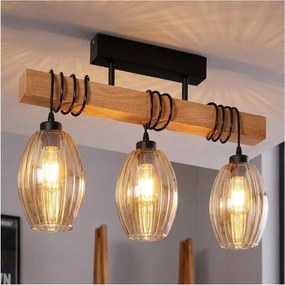BRILAGI - Přisazený lustr WOOD GLASS 3xE27/60W/230V borovice/černá/kouř béžová