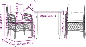 3dílný bistro set s poduškami hnědý polyratan 3212110