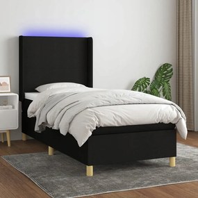 Box Spring Postel S Matrací A Led Černá Textil Černá Hladký design 90 x 2