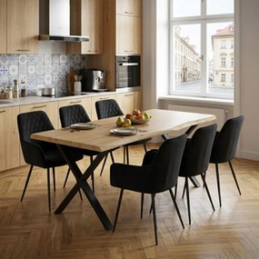 Vikio Jídelní set pro 6 osob 180x90 cm soft dub noha X černá židle s područkami VJS228-6C