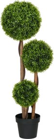 Umělý strom HOMCOM, Umělá rostlina, Zelený buxus se 3 koulí z bambusových listů, Včetně květináče, Pro vnitřní i venkovní použití, Výška 110 cm, Bez …