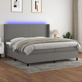 Box spring postel s matrací a LED tmavě šedá 200x200 cm textil