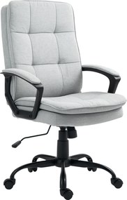 Ergonomická kancelářská židle HOMCOM s opěrkami, výškově nastavitelná otočná židle s houpací funkcí, vzhled lnu, tuftovaná počítačová židle, šedá