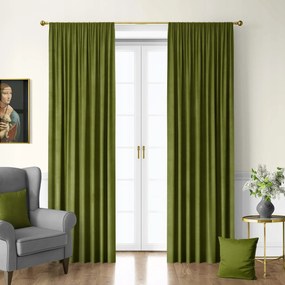Závěs Velvet, Velur, S Páskou, 140 š x 265 v, Ztmavuje 70% Olivová