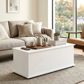 HOMCOM Dřevěný Úložný Truhlicový Otoman s Víkem pro Uložení v Ložnici a Obývacím Pokoji, Nosnost 120 kg, 100x40x40 cm, Bílý