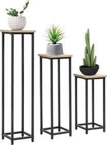 Outsunny Sada květinových stojanů 3 ks, 50/70/90 cm vysoké, stohovatelné pro interiér i exteriér, ocelový stojan na rostliny do obývacího pokoje, zahr