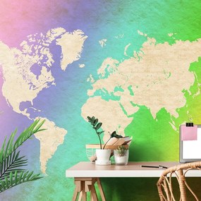 Samolepící tapeta pastelová mapa světa - 300x200 cm
