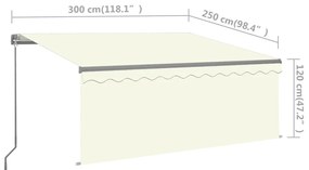 vidaXL Marketos Ručně zatahovací markýza s roletou a LED 3 x 2,5 m krémová
