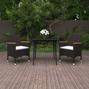 vidaXL 3dílný zahradní jídelní set s poduškami polyratan a sklo [3099781] Barva: Černobílý
