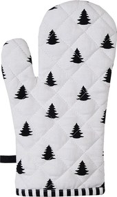 Bílo-černá bavlněná chňapka - rukavice se stromky Black&White X-Mas - 18*30 cm