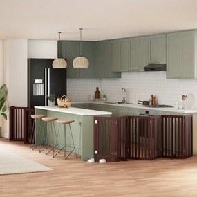Zábrana pro psy s dvířky skládací 12 panelů hnědá 600 cm topol 3155663