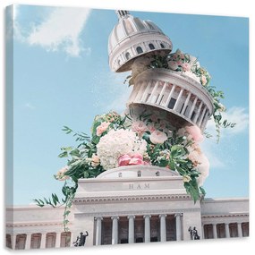 Gario Obraz na plátně Budova s květinami - Zehem Chong Rozměry: 30 x 30 cm