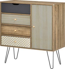 HOMCOM Úložná skříň s 4 zásuvkami a 1 skříňkou - Nohou v stylu hairpin - Boho styl - 79 x 39 x 86 cm Hnědá