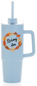 KRÁSNÝ DEN (PODZIM) - světle modrý cestovní termohrnek s průhledným víčkem 900 ml