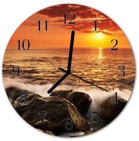 Nástěnné hodiny obrazové na skle - Moře a slunce