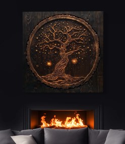 Obraz na plátně - Strom života U dvou hvězd, dřevo styl FeelHappy.cz Velikost obrazu: 40 x 40 cm