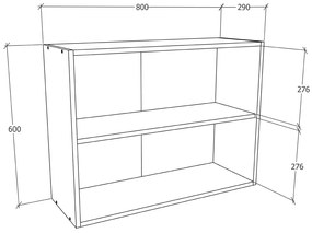 VCM Horní kuchyňská skříňka Esilo, 80 cm, 2 skleněná dvířka, bílá