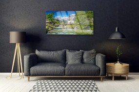 akrylový obraz Kostel Most Jezero Příroda 100x50 cm