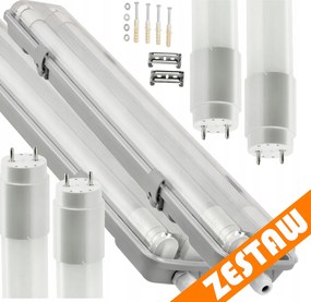 Sada 2× hermetické svítidlo 120 cm + LED trubice do dílny a garáže