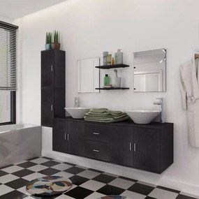 Set koupelnového nábytku - 11kusový - s umyvadlem a baterií | černý