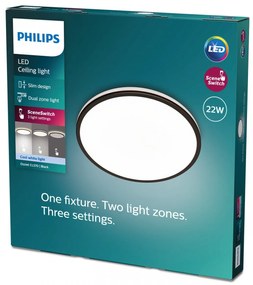 Philips 8719514432048 led stropní svítidlo ozziet 1x22w | 2500lm | 4000k - stmívatelné - sceneswitch, černá