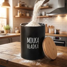 Orion Dóza na potraviny, plechová, černá, s bambusovým víkem, 2,3l, MOUKA HLADKÁ