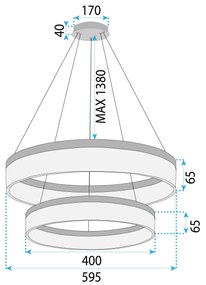 Toolight Toolight, LED závěsné osvětlení 60cm, 60W, 3000K, LHJ049-CP2, zlatá, OSW-60028