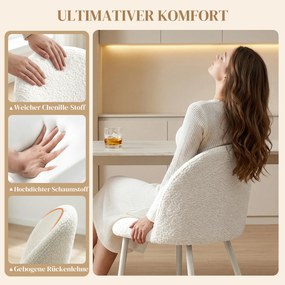 HOMCOM 2 ks jídelních židlí s opěradlem — krémové chenilové čalounění, kovové nohy