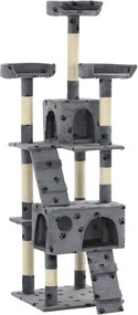 Škrabadlo pro kočky - sisalové sloupky - šedé potisk tlapek | 170 cm