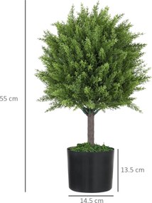 Umělý cedrový strom HOMCOM, UV odolná umělá rostlina s květináčem, dekorace do interiéru i exteriéru, výška 55 cm, zelená