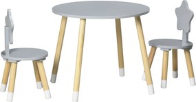 HOMCOM Dětský Dřevěný Stolek a 2 Židle Set s Kulatým Stolkem Ø59x50 cm a Židlemi Ø28x51 cm Dětský Nábytek do Hračkovny nebo Ložnice Šedý | Aosom