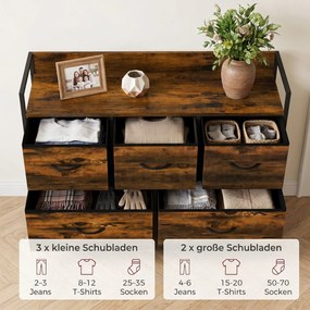 HOMCOM komoda se skládanými látkovými zásuvkami, dřevotříska s melaminem, ocelový rám, hnědá