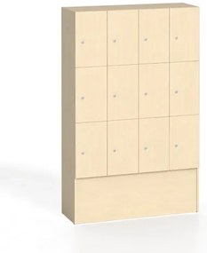 Dřevěná odkládací skříňka S5 s úložnými boxy, 12 boxů, 1700 x 1200 x 420 mm, cylindrický zámek, bříza