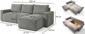 Rohová rozkládací sedací souprava do L BELLEZA, 232 cm, s úložným prostorem Roh pohovky: Pravý roh, Barva látky Poso: Světle šedá (Poso 55)