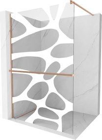 Mexen Kioto+, sprchová zástěna Walk-In s poličkou a věšákem 110 x 200 cm, 8mm čiré sklo bílý vzor, ​​měděný matný profil, 800-110-121-65-97
