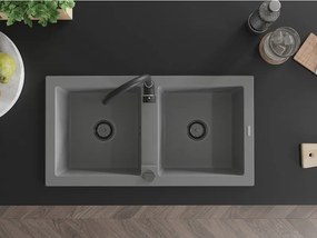 Mexen Mario, granitový dřez 820x436x161 mm, 2-komorový, šedá s černým sifonem, 6504822000-71-B
