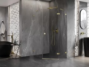 Mexen Lunar, pravý výklopný pětiúhelníkový sprchový kout 90 x 100 cm, 8mm čiré sklo, zlatý matný profil, 831-090P-100L-55-00-P