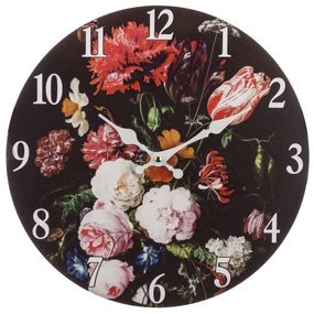 Černé hodiny s barevnými květy 156752