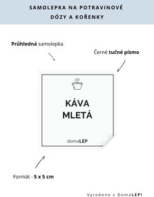 KÁVA MLETÁ – průhledná samolepka na dózu, tučné písmo, 5 × 5 cm | DomaLEP