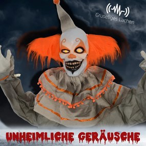 HOMCOM Halloween dekorace Klaun, ohebné paže, aktivováno dotykem/zvukem, svítící oči
