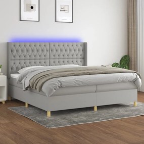 Box spring postel s matrací a LED světle šedá 200x200 cm textil 3139141
