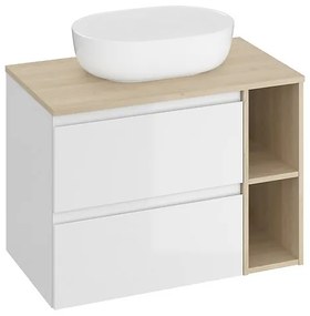 Cersanit Moduo, koupelnová skříňková souprava s umyvadlem na desku 80x45x95 cm, bílá lesklá-dub, S801-442