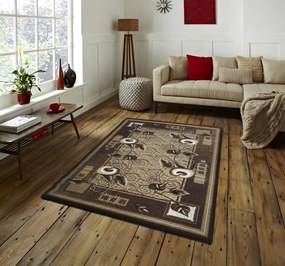 DY Hnědý koberec s květinovým vzorem Alfa 11 Rozměr: 40x60 cm