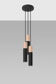 Závěsné svítidlo SOLLUX Pablo 3P GU10 3x40W bez zdroje ocel černá/přírodní dřevo SL.1014