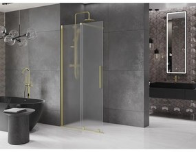 Mexen Velar, sprchová zástěna s posuvnými dveřmi Walk-in 100 x 200 cm, 8mm sklo námraza, zlatá matná, 871-100-000-33-55