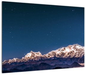 Skleněný obraz hor a noční oblohy (70x50 cm)