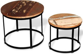 2 konferenční stolky masivní recyklované dřevo kulaté 40cm/50cm 244007