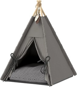 Teepee stan PawHut pro domácí zvířata, kočičí stan s vyjímatelným a pratelným polštářem, kočičí dům s protiskluzovým dnem, hračka na hraní, pro kočky