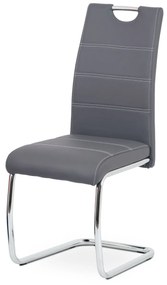 Jídelní židle HC-481 GREY ekokůže šedá, bílé prošití, kov chrom