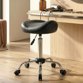 HOMCOM Rolovací stolička Výškově nastavitelná pracovní stolička s kolečky otočná imitace kůže černá 48 x 48 x 54-69 cm pro salony a masáže | Aosom.de